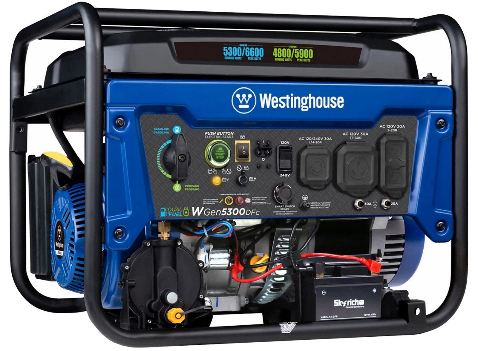 Westinghouse 6,600 Peak Watts Dual Fuel Power Generator Gas Propane Pu ...